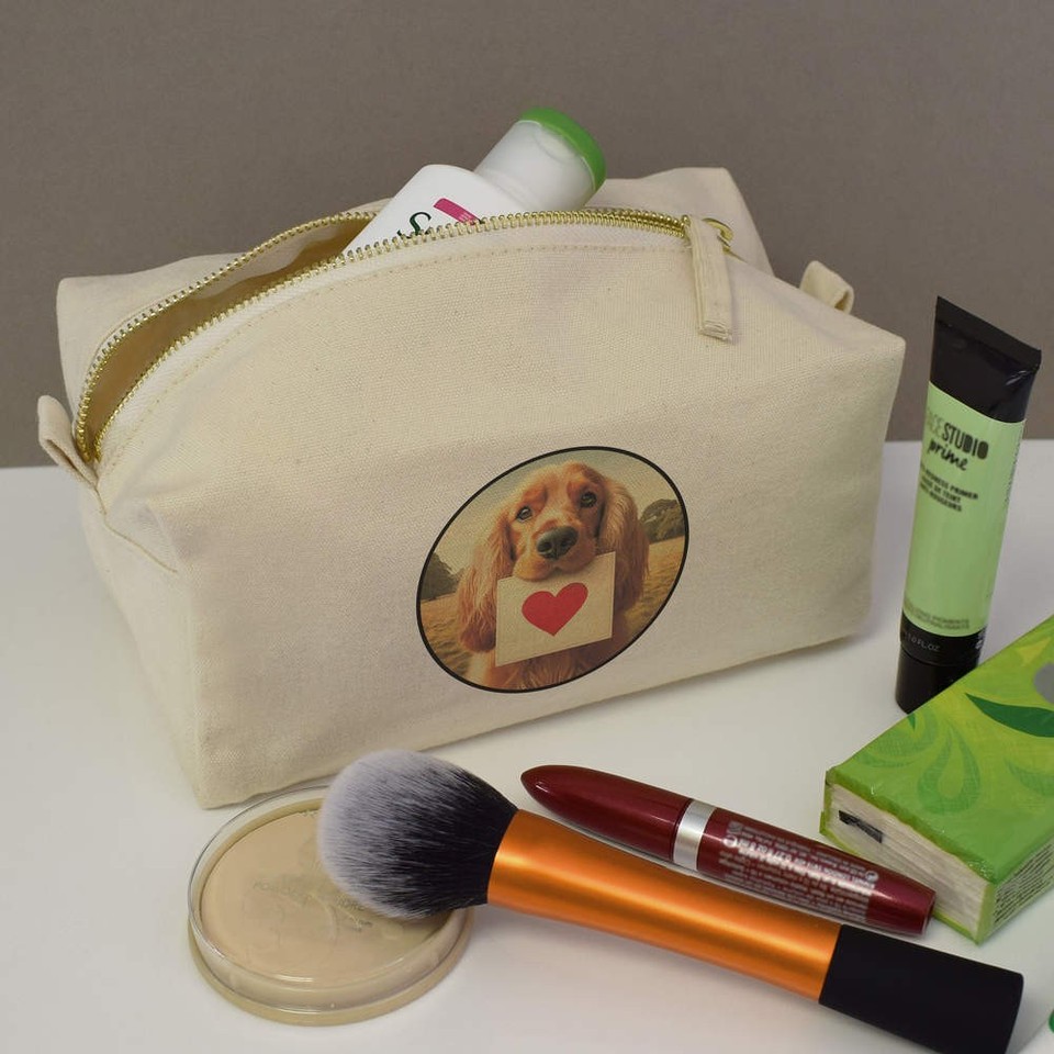 'Cocker Spaniel Love Note' Canvas Wash Bag / Makeup Case (CS00043596 ...