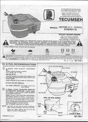 Tecumseh Gas Engine Owners Manual - VECTOR - SYNERGY 55 | eBay