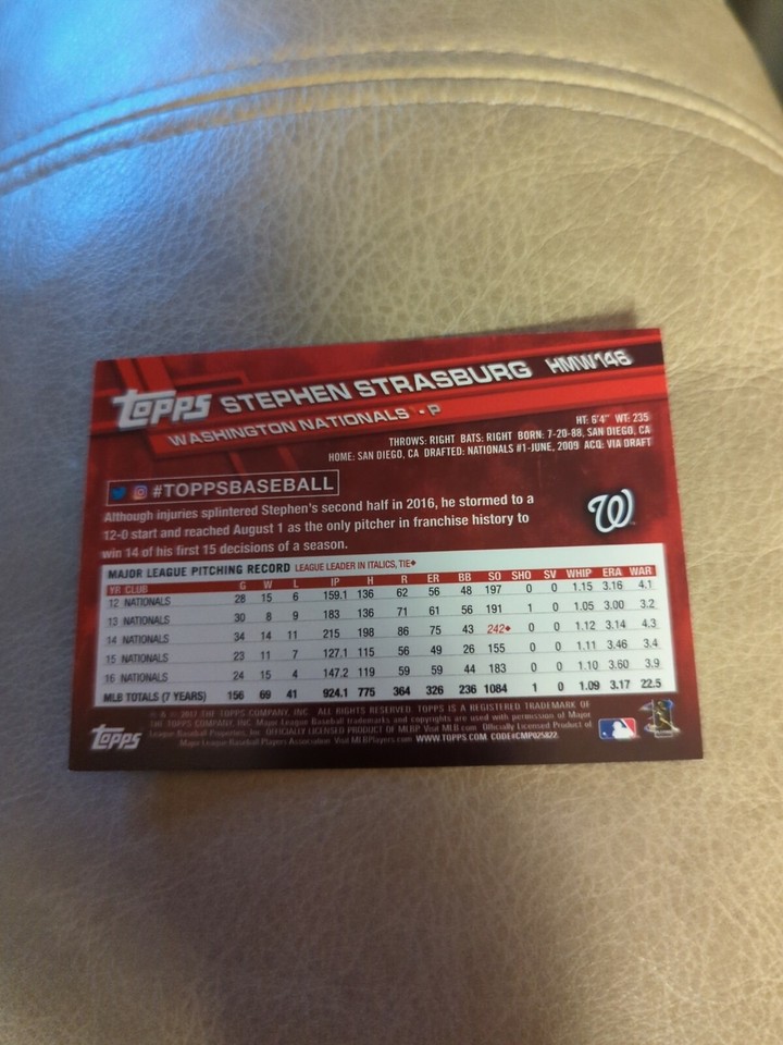 Stephen Strasburg 2017 Topps Holiday Snowflake Baseball #HMW146 ...