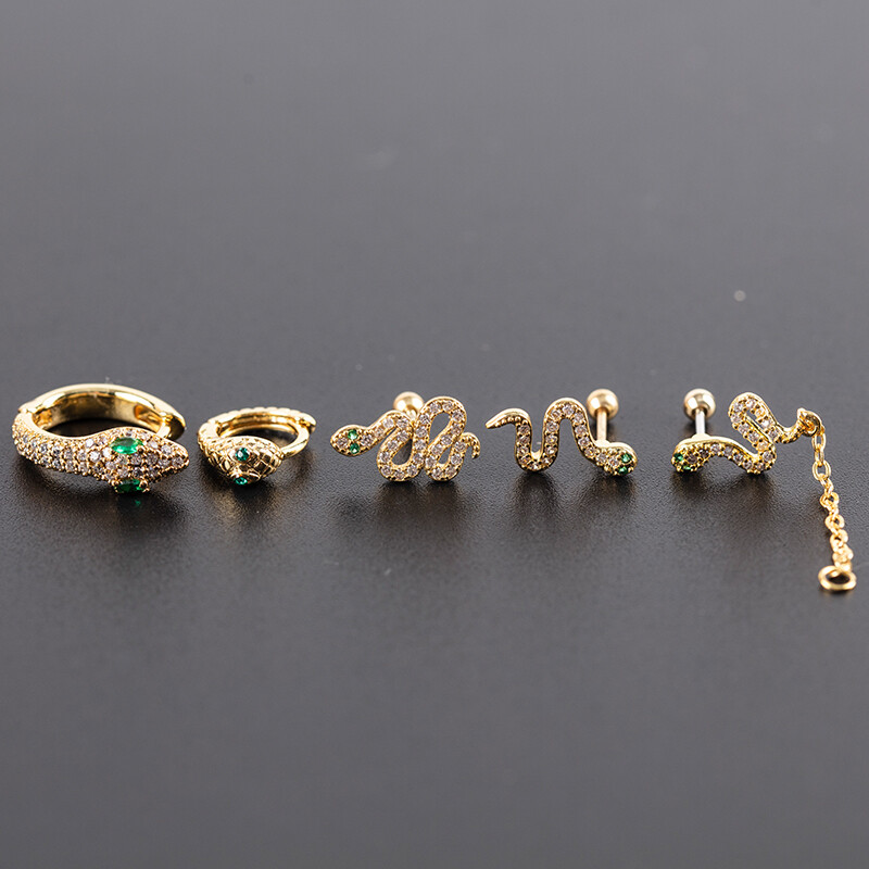 Green Eye Zircon Snake CZ Cartilage Earrings Conch Tragus Helix Snug ...