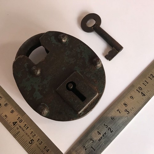 1850's iron padlock lock with working key, old or antique, old or ...