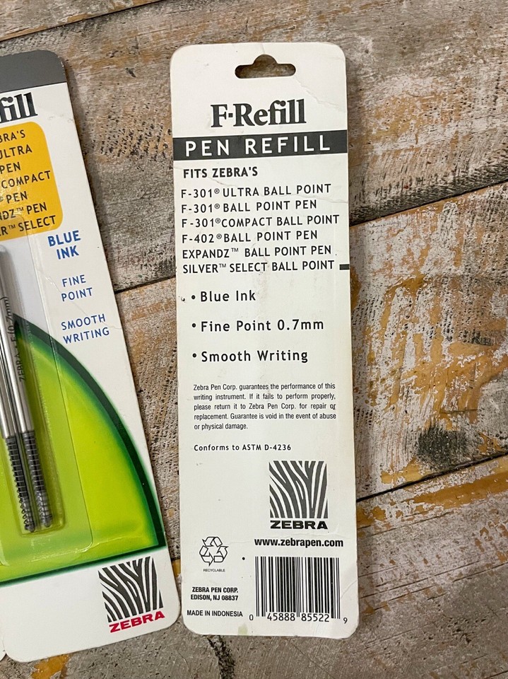 Zebra F Refill F-301, F-402 F-701 Blue Ink 0.7mm Fine Point Lot Of 6 ...