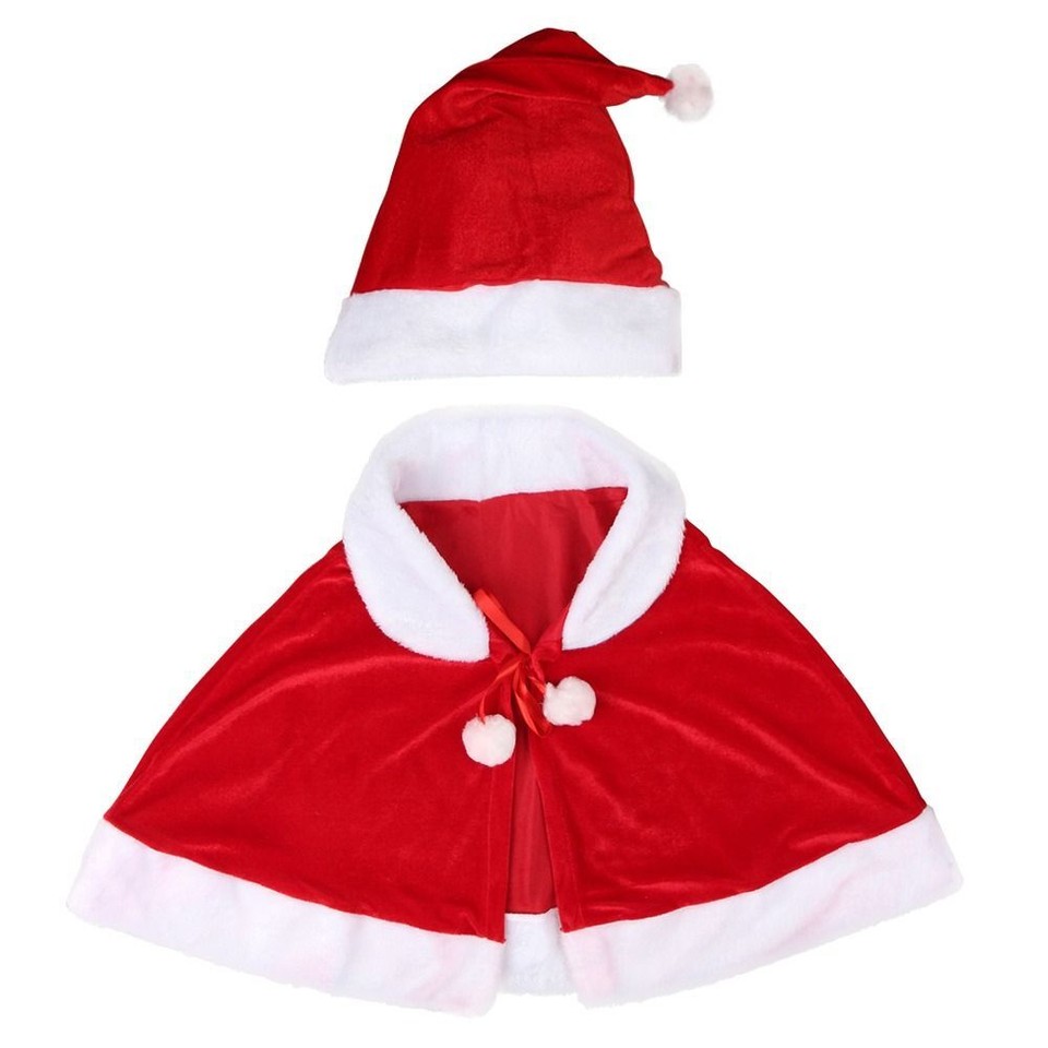 Women Girls Kids Christmas Cape Thicken Velvet Warm Red Short Santa ...