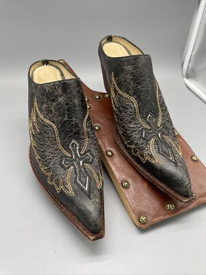 CORRAL Wings & Cross Mules Slip On Shoes Womens Size 8.5 Black Silver ...