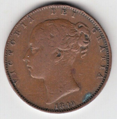 Rare 1849 United Kingdom, UK, Great Britain 1 Farthing KM# 725 Low ...