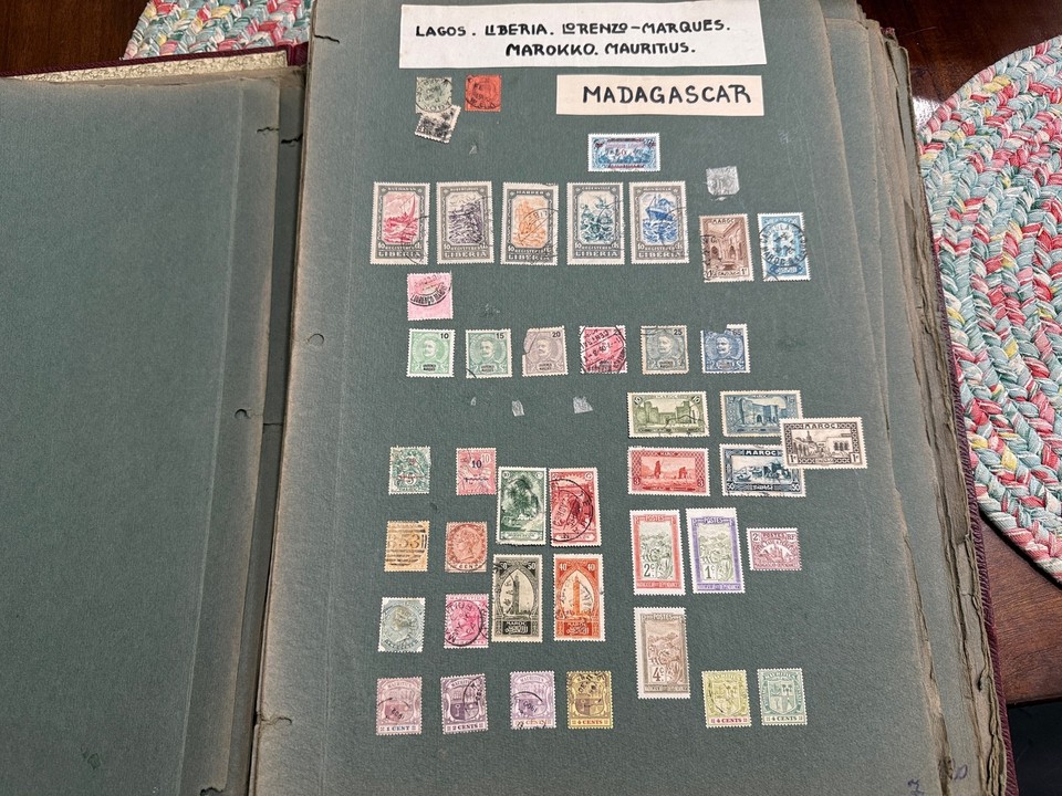VERY OLD HOMEMADE STAMP ALBUM World Wide Collection of Stamps ALL ...