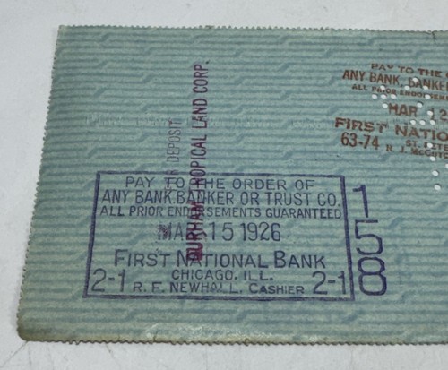 Vintage Check 1926 First National Bank Moorhead Minnesota MN 8.5x3.5 ...