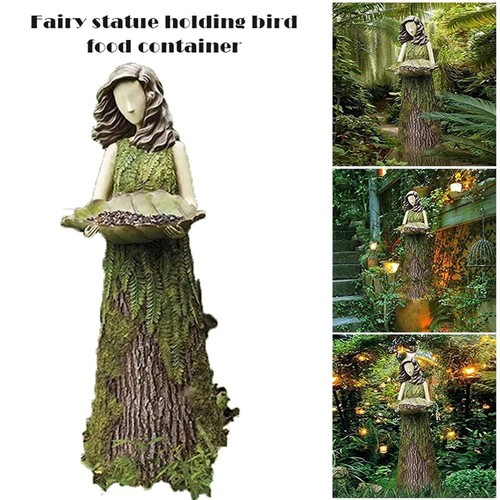Outdoor Art Fern Fairy Yard Hummingbird Feeder Elf Portrait Sculpture ...