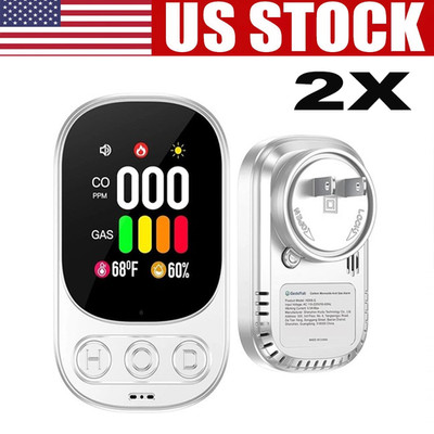 2x Carbon Monoxide Detector Plug 3-in-1 CO Level Monitor Alarm with ...
