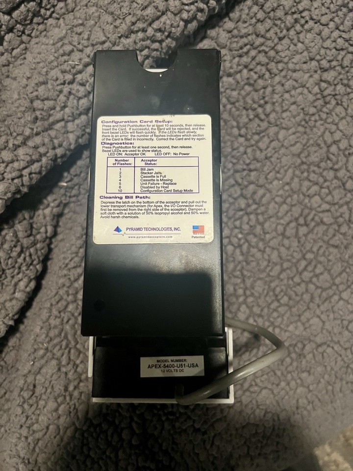Pyramid Technologies Inc PTI Bill Acceptor Model Apex 5400 U51-USA With ...