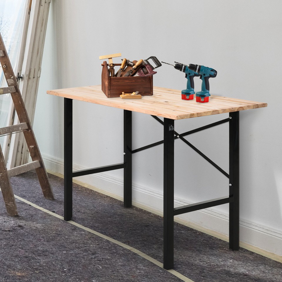 46"x28" Garage Work Table with X Bar Support Wooden Tabletop Workbench ...