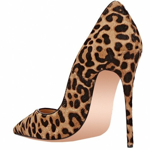Leopard Print Heels Suede Pumps Pointed Toe High Heels Dress Party ...