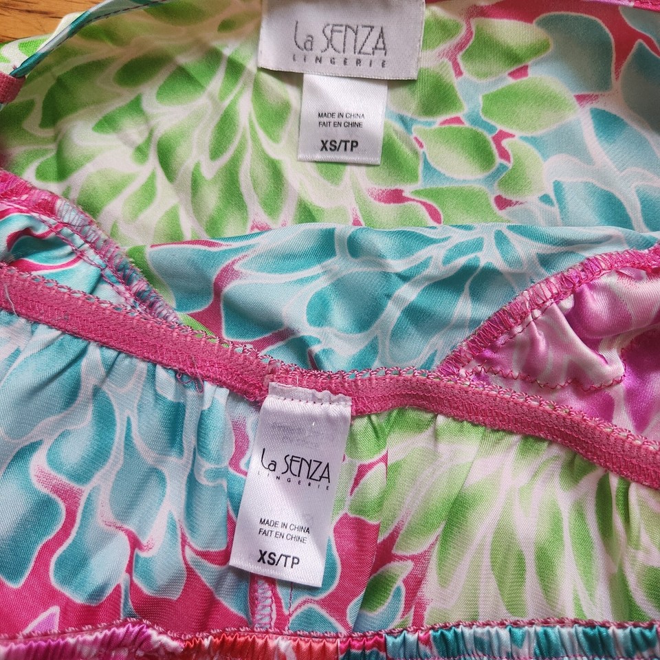 La senza 2 Piece Satin Cami Shorts Pajama Set XS Sleep Set Floral Pink ...