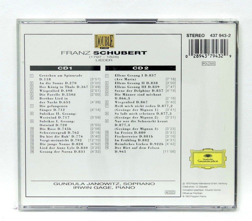 GUNDULA JANOWITZ, IRWIN GAGE ⸺ SCHUBERT lieder ⸺ DGG 2xCDs NM | eBay