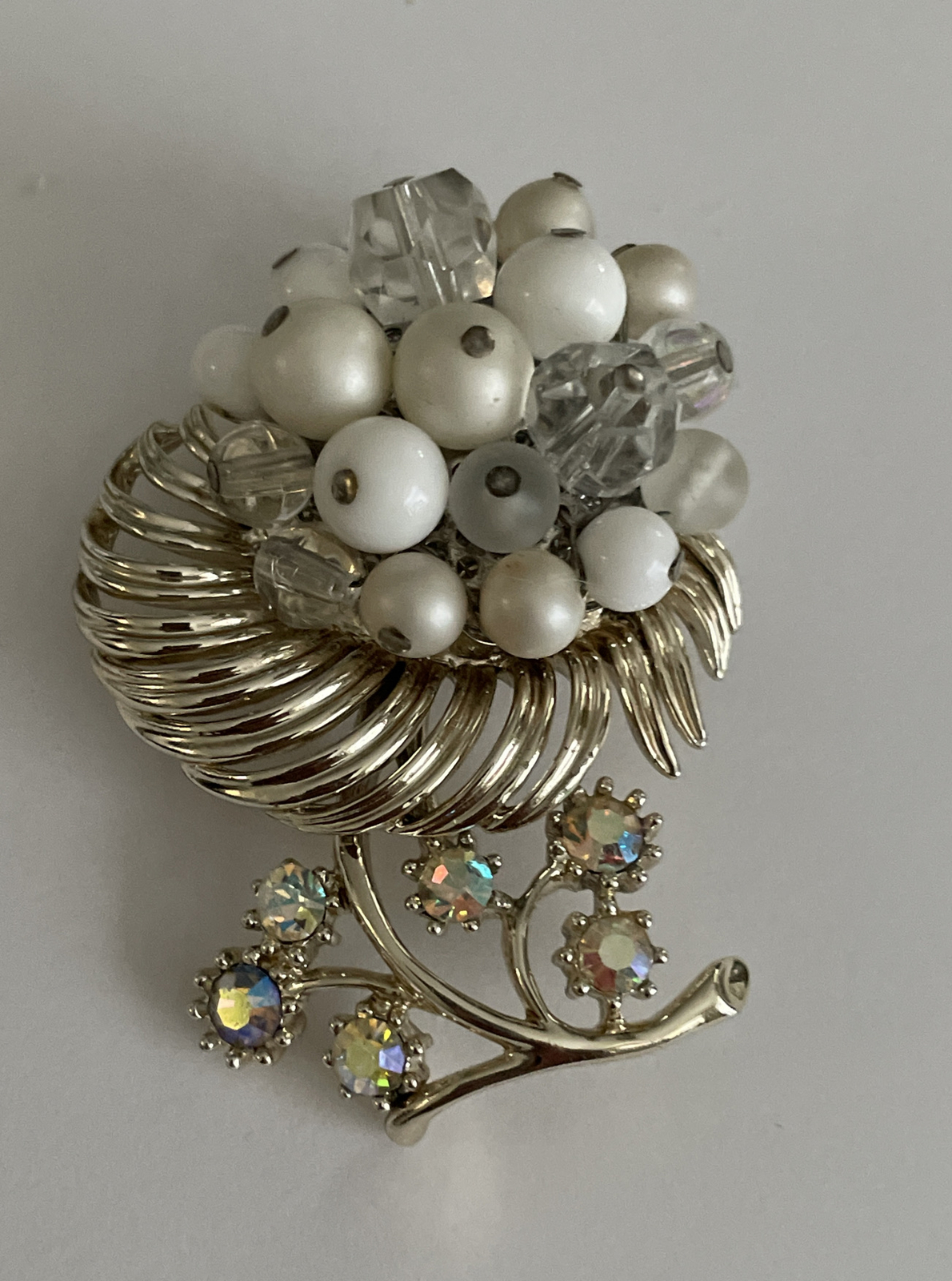 CORO Vintage Rhinestone Beaded Flower Brooch - Gem