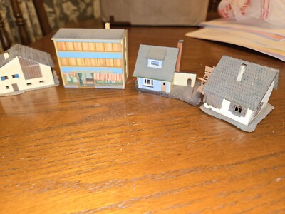 Vintage n scale model train buildings lot used Faller ,volmer 70s . 4 ...