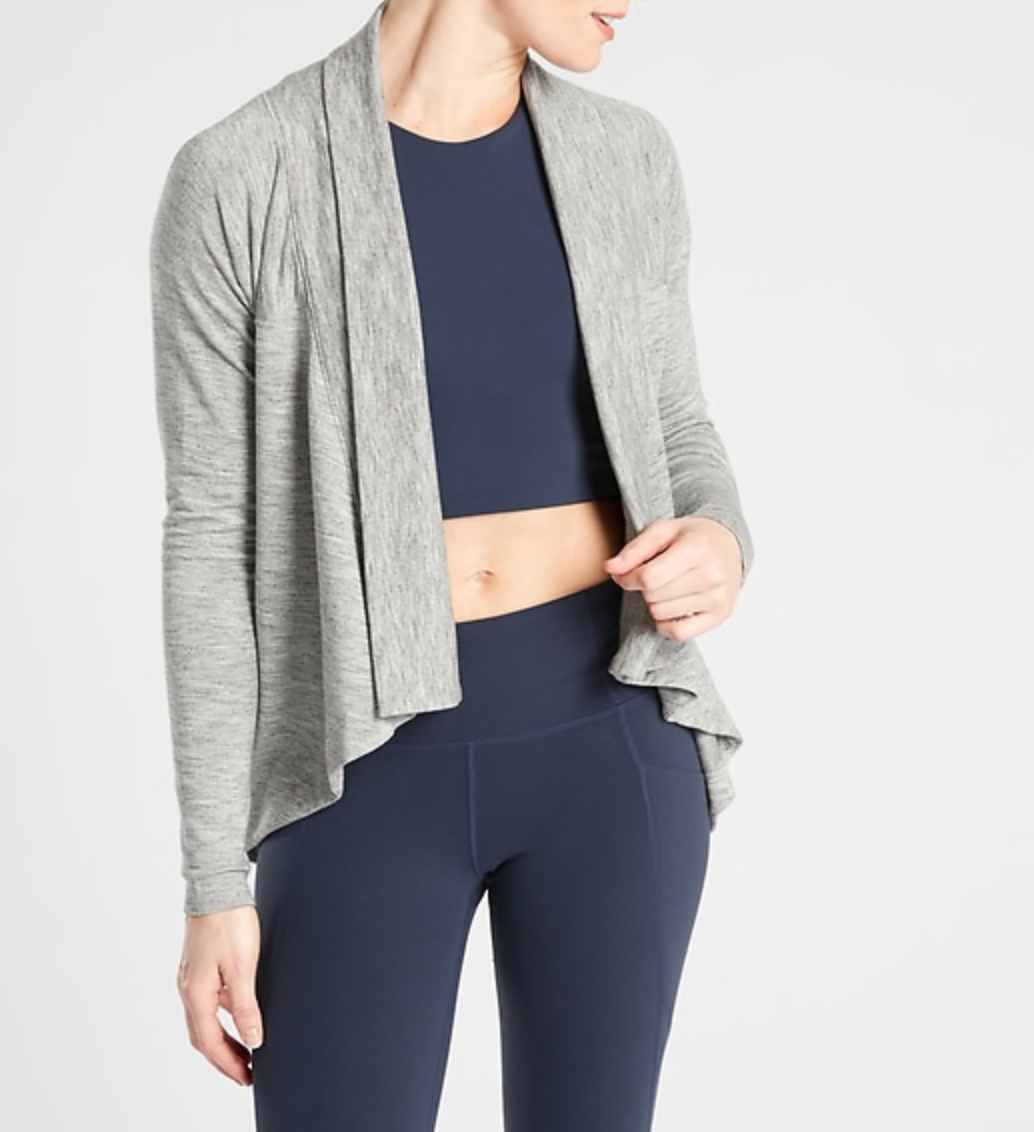 ATHLETA HEATHER GRAY LONG SLEEVE NIRVANA WEAR TWO WAYS WRAP CARDIGAN Sz ...