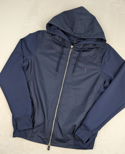 F&G Tech Full Zip Performance Jacket Mens Small Navy Blue Hooded w/Logo ...