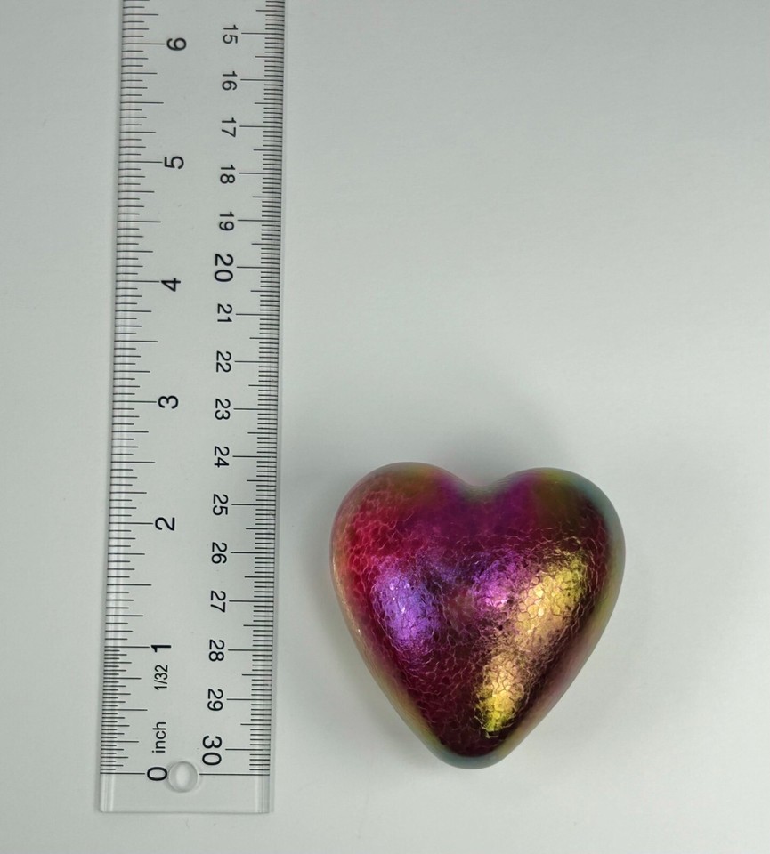 Robert Held Art Glass Heart Paperweight Iridescent Red Tone Hand Blown ...