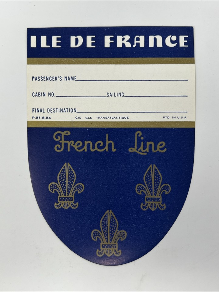 Vintage French Line SS Ile de France Passenger Cabin Tag Shield RARE | eBay