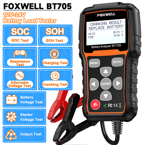 Foxwell BT705 Car Battery Load Tester 12-24V 100-2000CCA Cranking Test ...