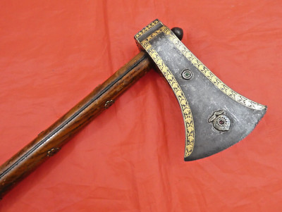 MUGHAL TABAR AXE WOOTZ GOLD DIAMOND RUBY EMERALD sword dagger India ...
