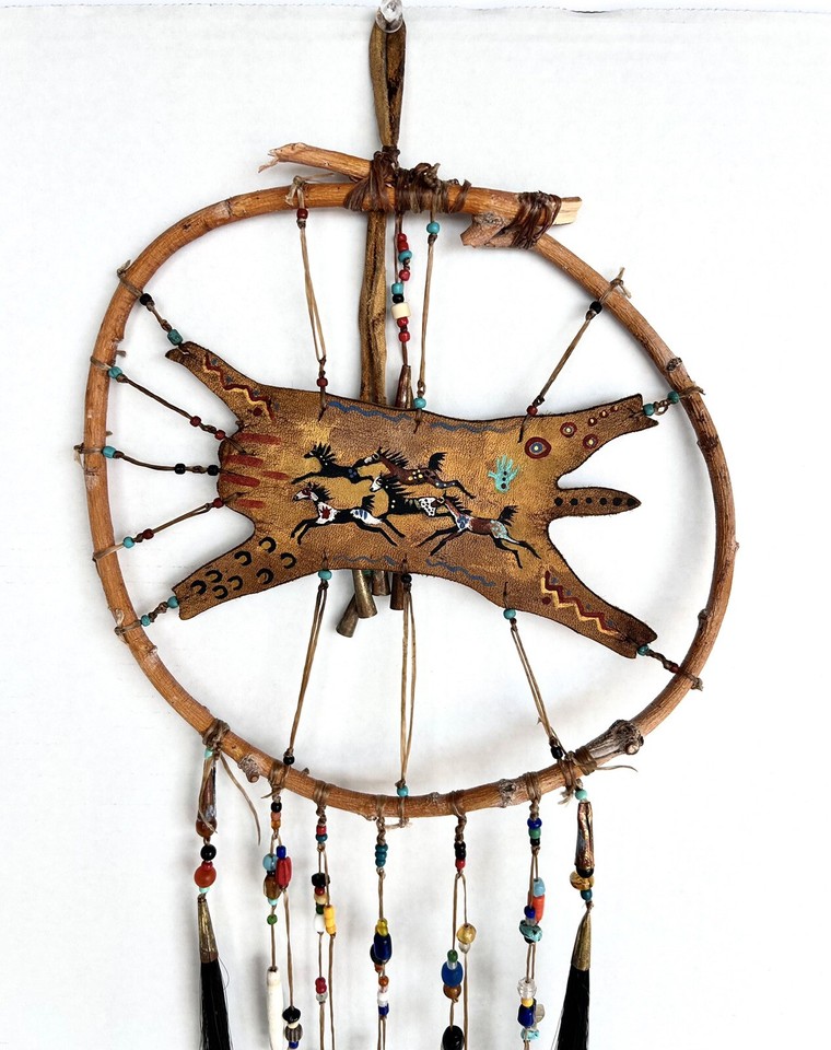 Native American Indian Painted Leather Hide Wall Hanging Ooak Wild ...