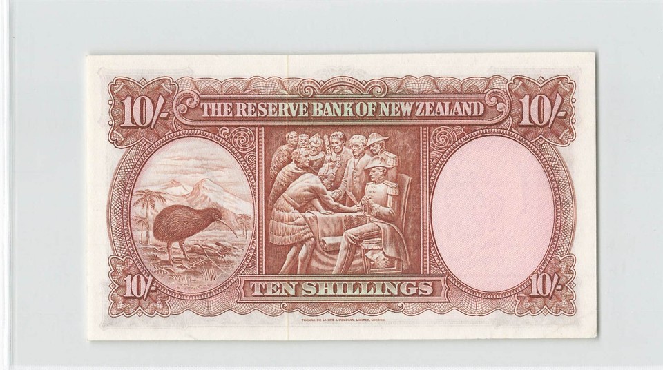 NEW ZEALAND 10 Shillings 1967, P-158d Sign: Fleming w/ Thread, AU Grade ...