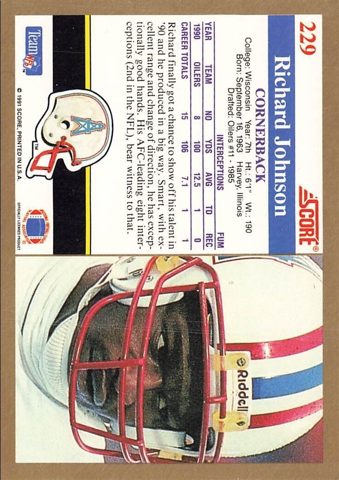 Richard Johnson 1991 Score NFL #229 32f | eBay