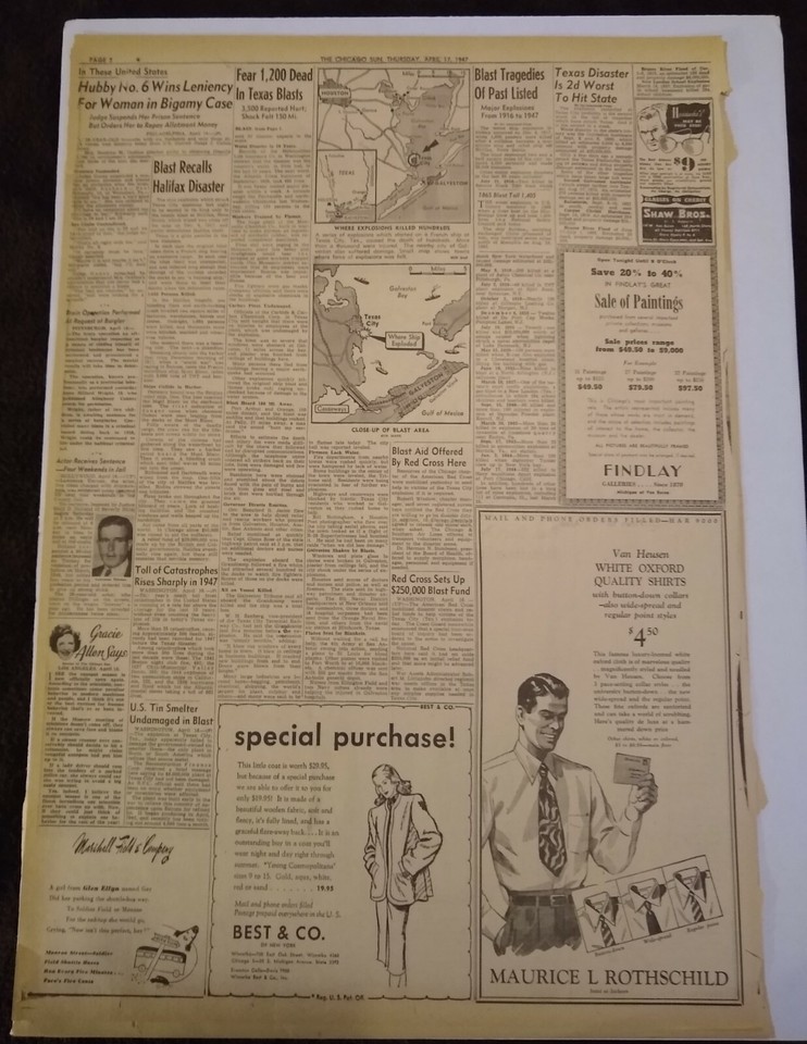 1947 Vintage Newspaper Pages (5) - Texas City Explosion With Historical ...