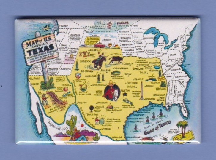 TEXAS MAP POSTCARD *2X3 FRIDGE MAGNET* TOURIST TRAVEL VINTAGE LONE STAR ...