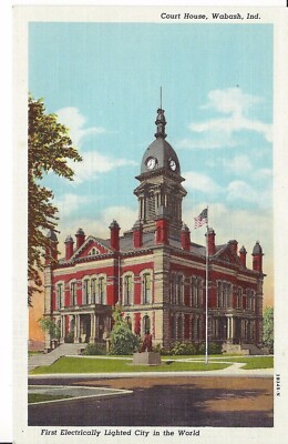 WABASH, INDIANA POSTCARD COURT HOUSE Monument in Front, Corner View | eBay