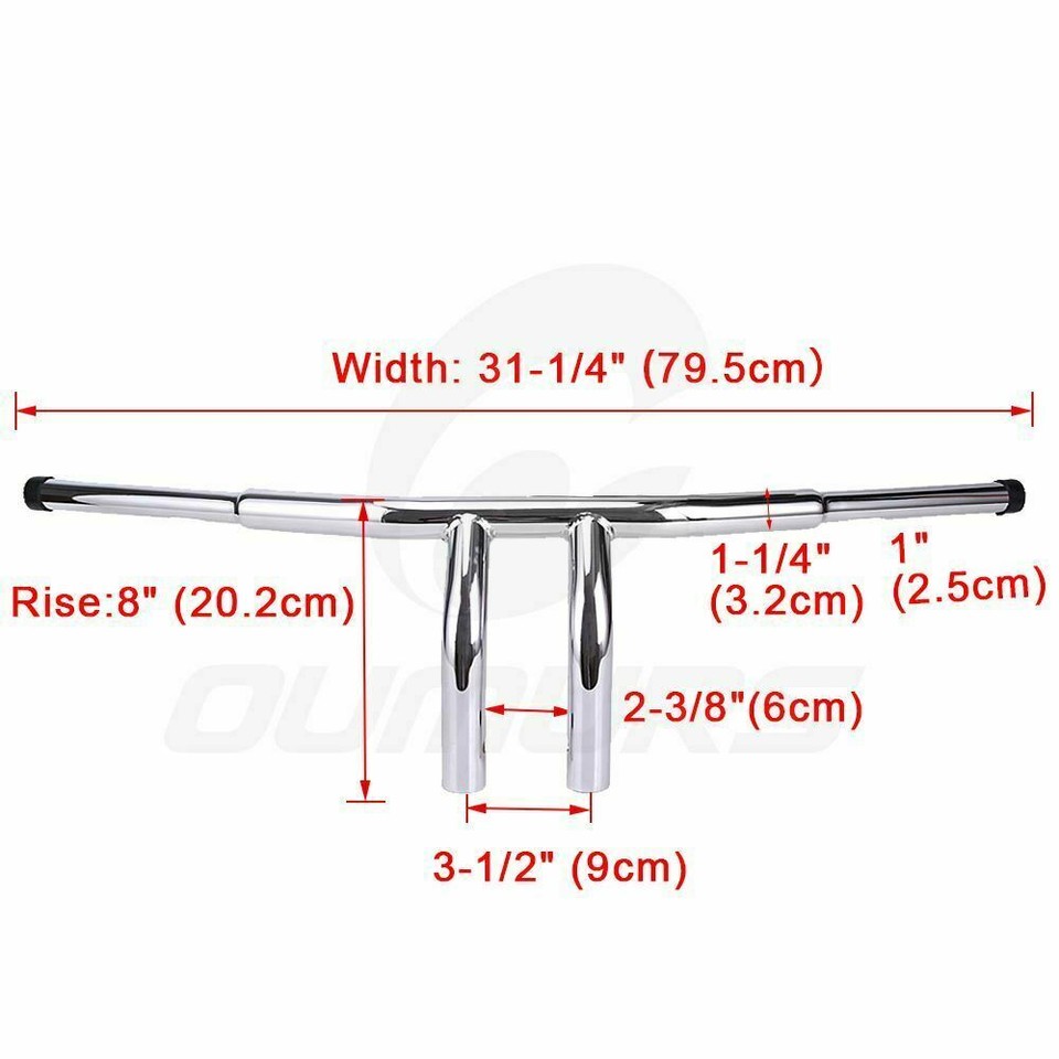 Motorcycle Fat 1'' Chrome 8" Rise Pullback T-Bars Handlebars Drag For ...