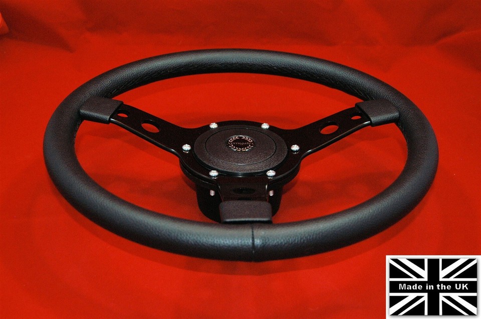 14" Leather Steering Wheel-Black Spokes & Hub. Fits Triumph Tr4-5-6 | eBay