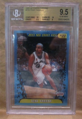 TONY PARKER RC 2001-02 TOPPS CHROME ROOKIE CARD#156 GEM MINT BGS9.5 ...