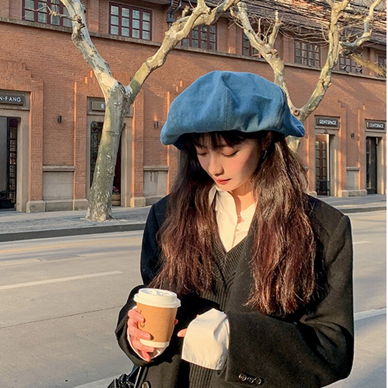 Lady Hat Cap Beret Denim Beanie Newsboy Oversized Baggy Zip Fashion ...