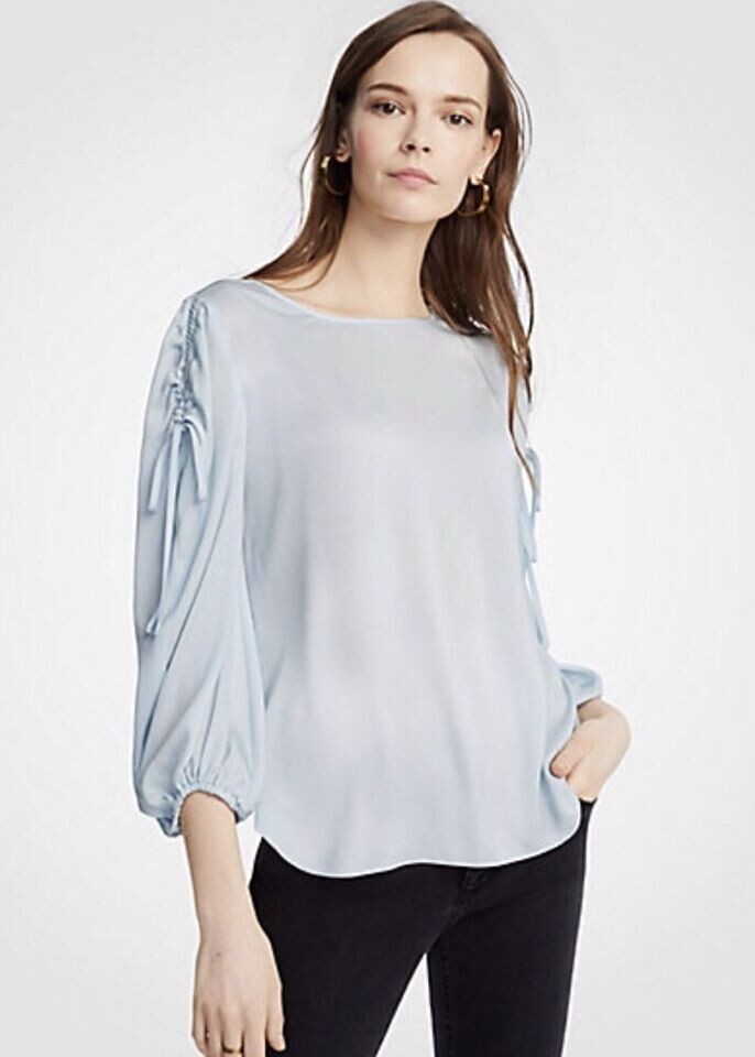 NWT new Ann Taylor Shirred Tie Sleeve Blouse black or Ivory Luxewear | eBay
