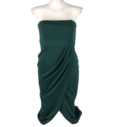 Showpo Dress Forest Green Size 16 Strapless Midi Draped Stretch ...