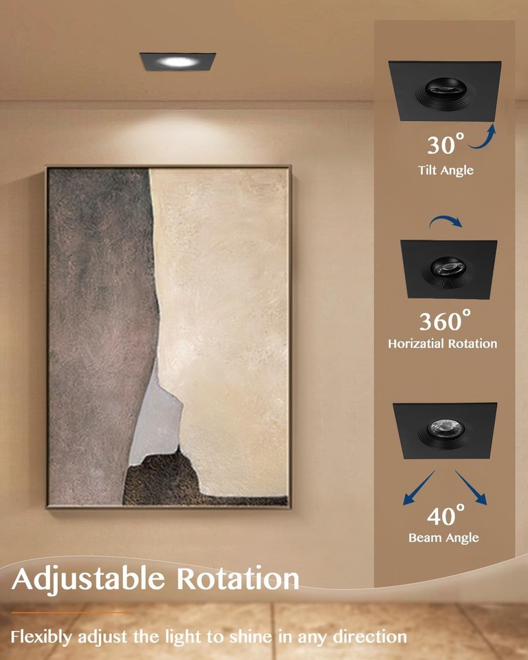 6 Pack 4 Inch Square LED Recessed Lighting, 8W Black Sloped Ceiling ...