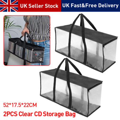 2 Portable DVD Storage Bag Disc CD Carry Case Clear Cover with Zipper ...