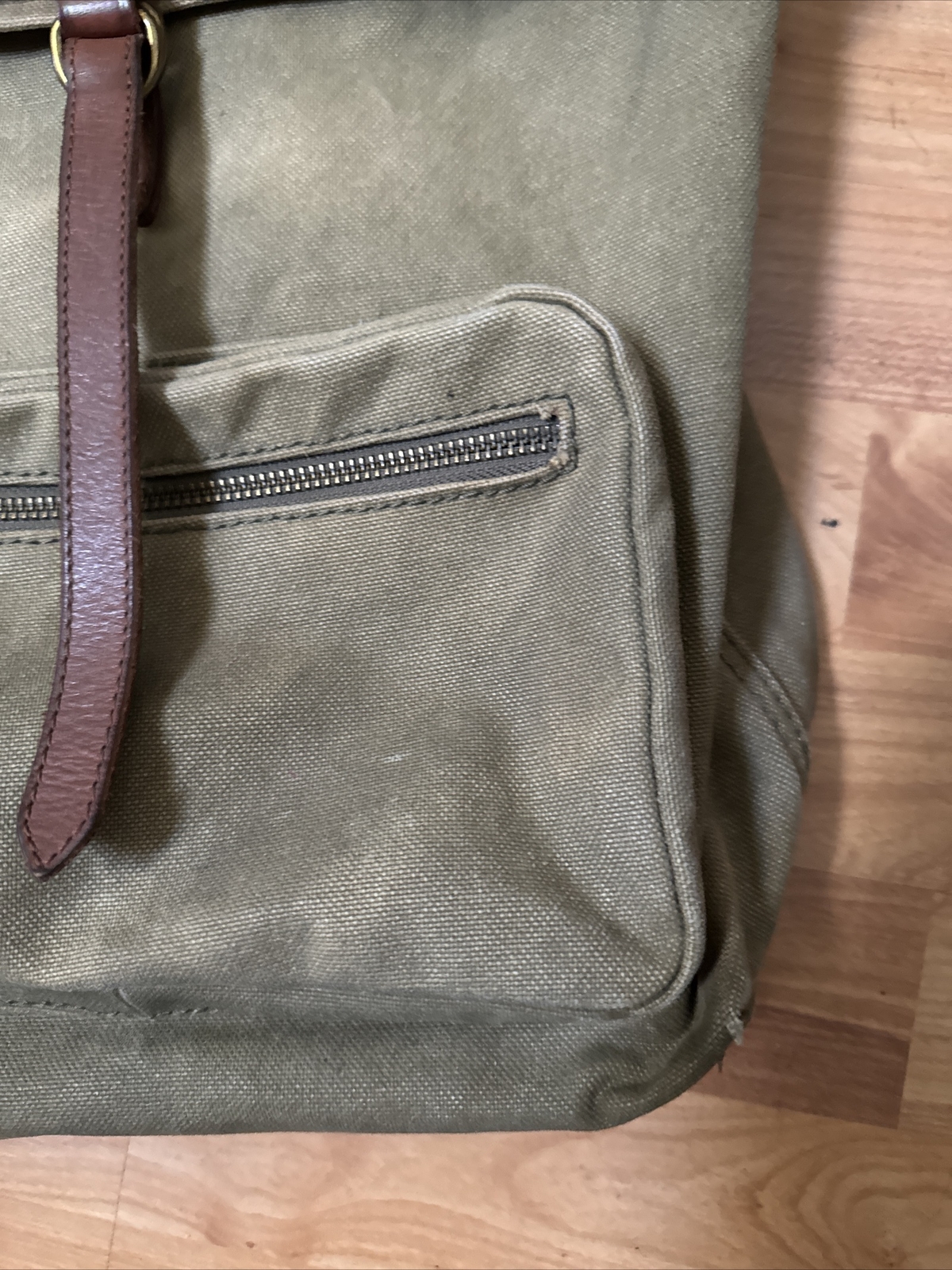 Madewell Fold over Backpack Canvas And Leather Trim, Olive Green! | eBay