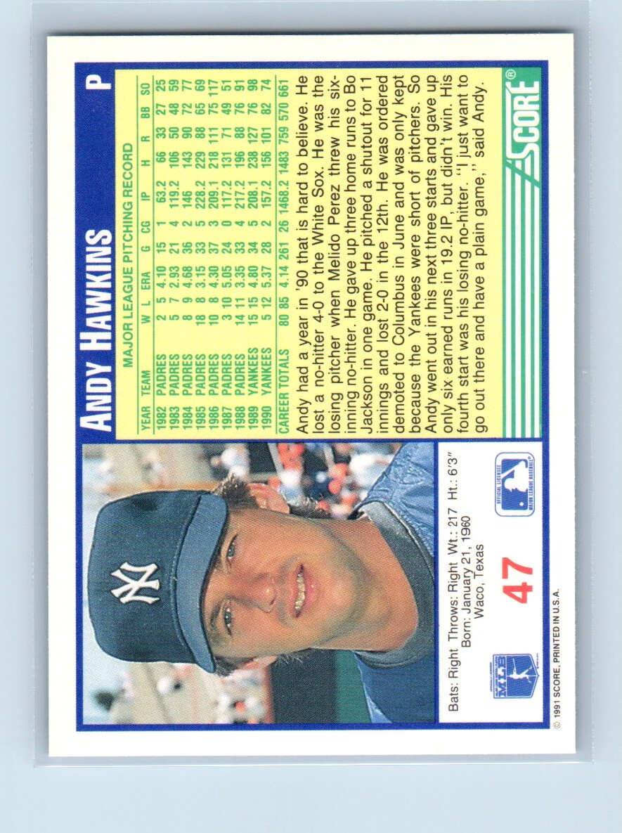 1991+Score+-+%2347+Andy+Hawkins for sale online | eBay