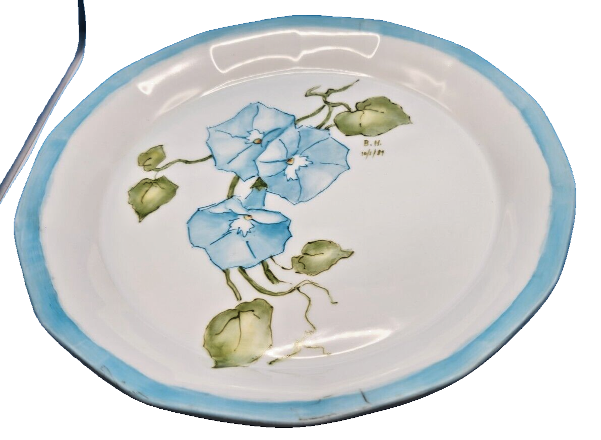 Hand-Painted Luncheon Plate. Central Blue Florals, Greenery, Embossed ...