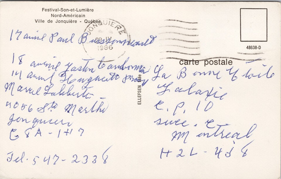 Festival Son-et-Lumiere Ville de Jonquiere QC Quebec Vintage Postcard ...