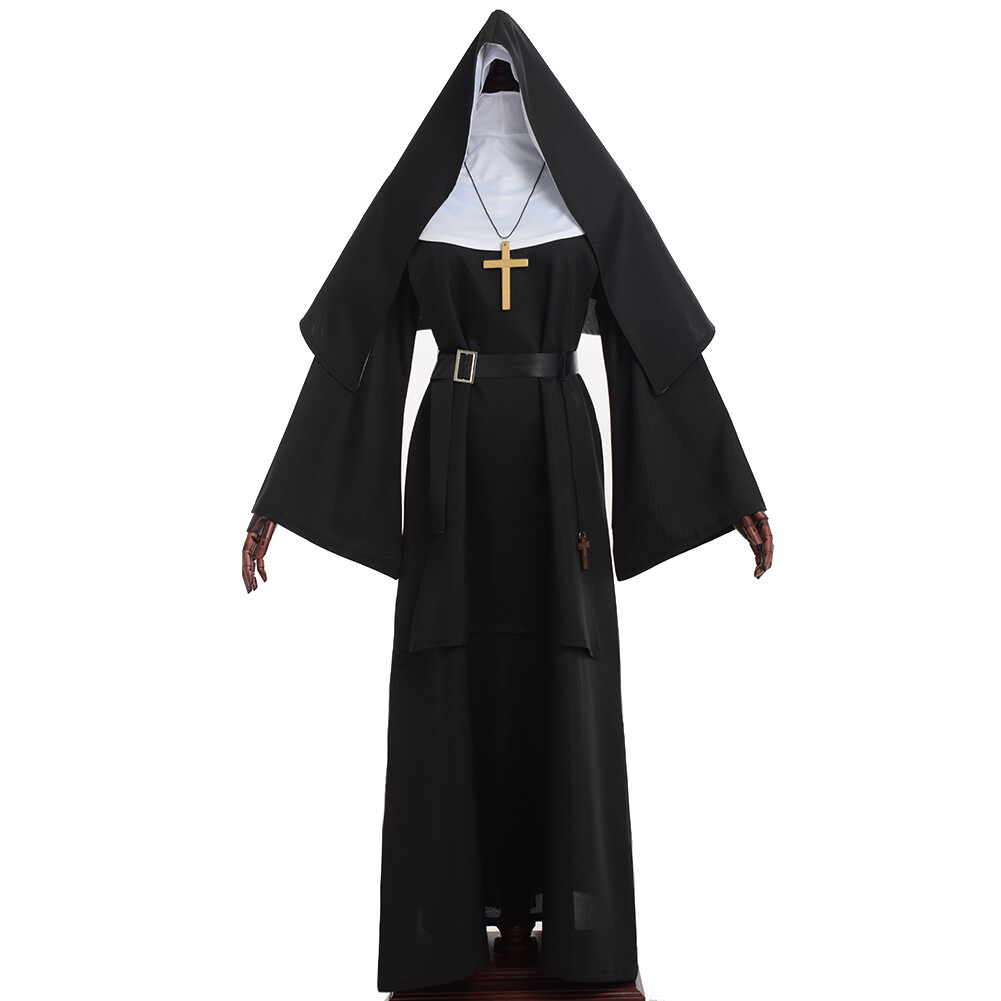 Women's Traditional Black Nun Dress Halloween Party Cosplay Adult Nun ...