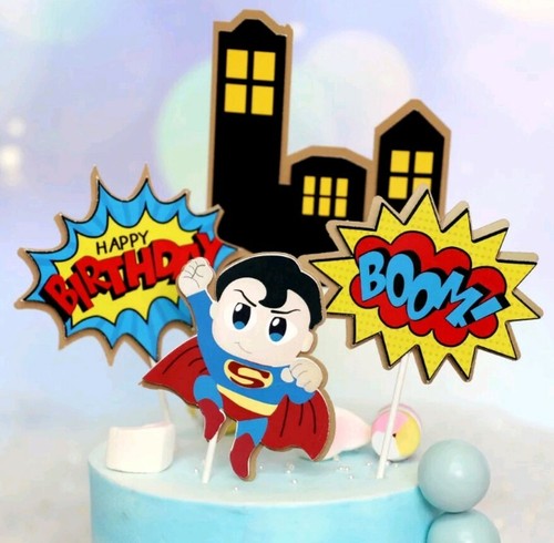 4pcs Superman cake topper superhero cupcake toppers city boom happy ...