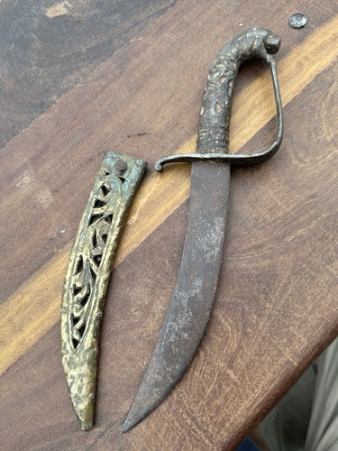 Ancient Old Brass Cover Aluminum Lion Handle Dagger Churi Katar Knife ...