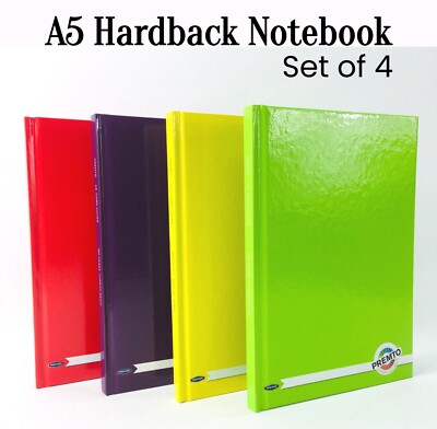 A5 Notebooks Pack of 4 Hardback Lined Ruled Writing Paper Book Jotter ...