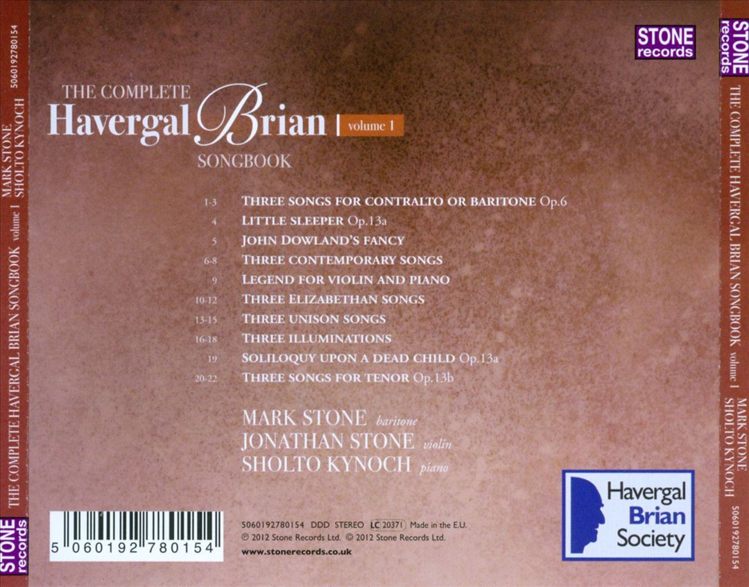 MARK STONE THE COMPLETE HAVERGAL BRIAN SONGBOOK, VOL. 1 NEW CD 5060192780154| eBay