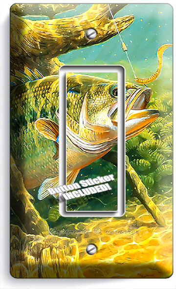 LARGEMOUTH BASS LURE LAKE FISHING LIGHT SWITCH 1 GFCI PLATE LOG CABIN ...